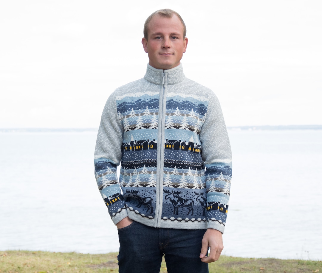 Woolen Winter Fair Isle Cardigan on the Zipper Scandinavian Woolen ...
