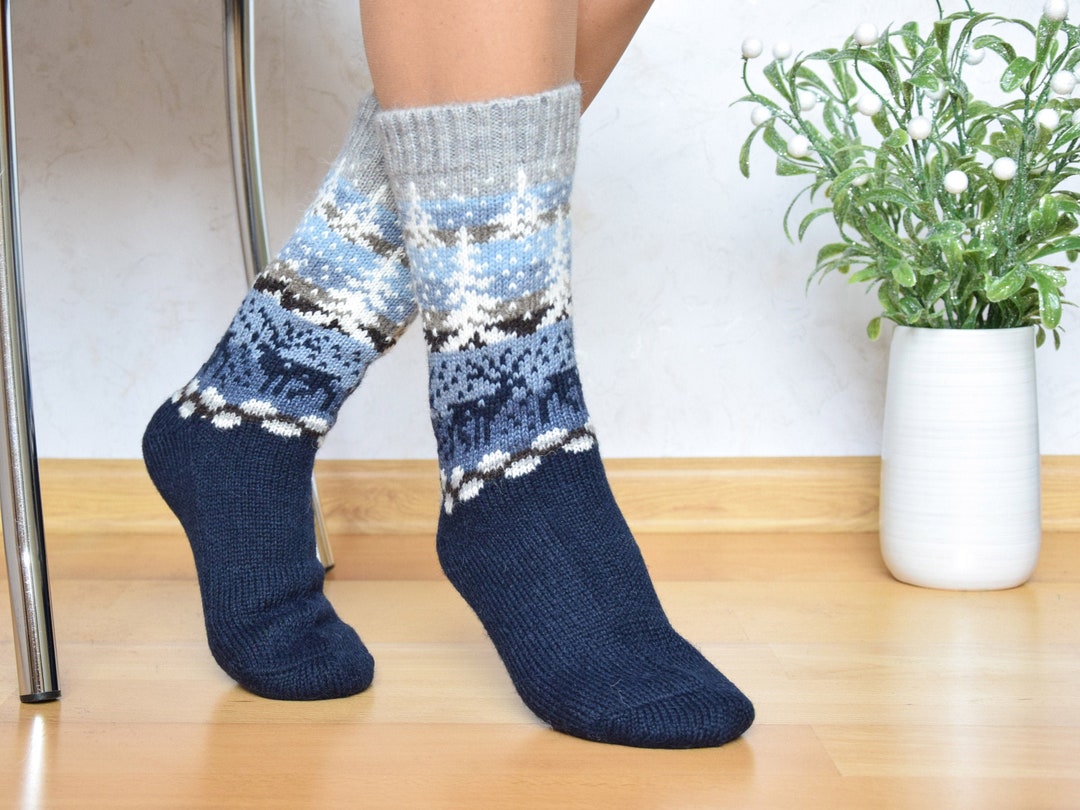 Beautiful Alpaca Socks Warm Fair Isle Socks With Winter Landscape for ...