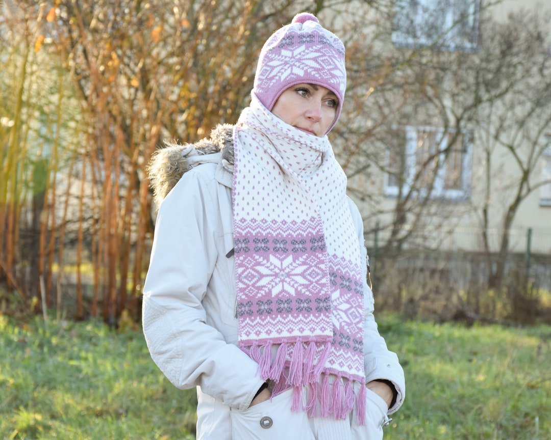 Pink Scandinavian Winter Scarf Nordic Icelandic Woolen Winter Set ...