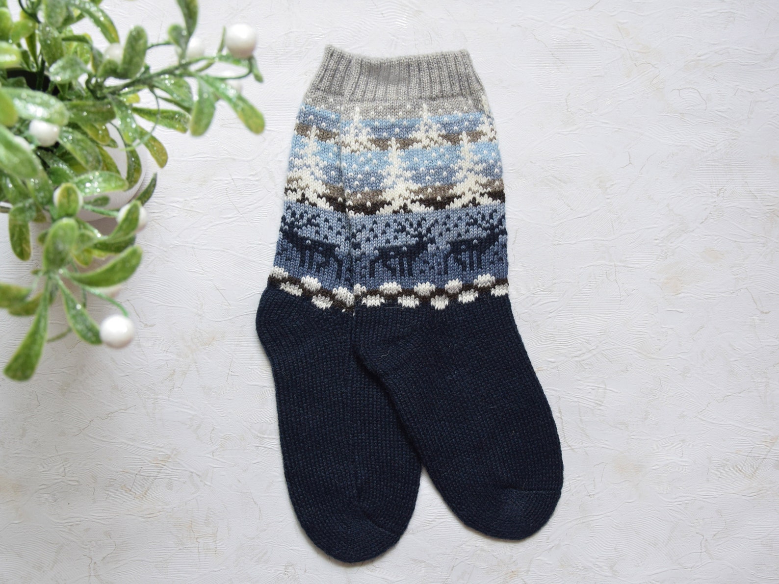 Beautiful Alpaca Socks Warm Fair Isle Socks With Winter Landscape for ...