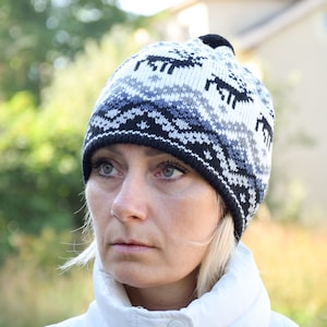 Black & White Traditional Nordic Winter Hat for Men and Women ...