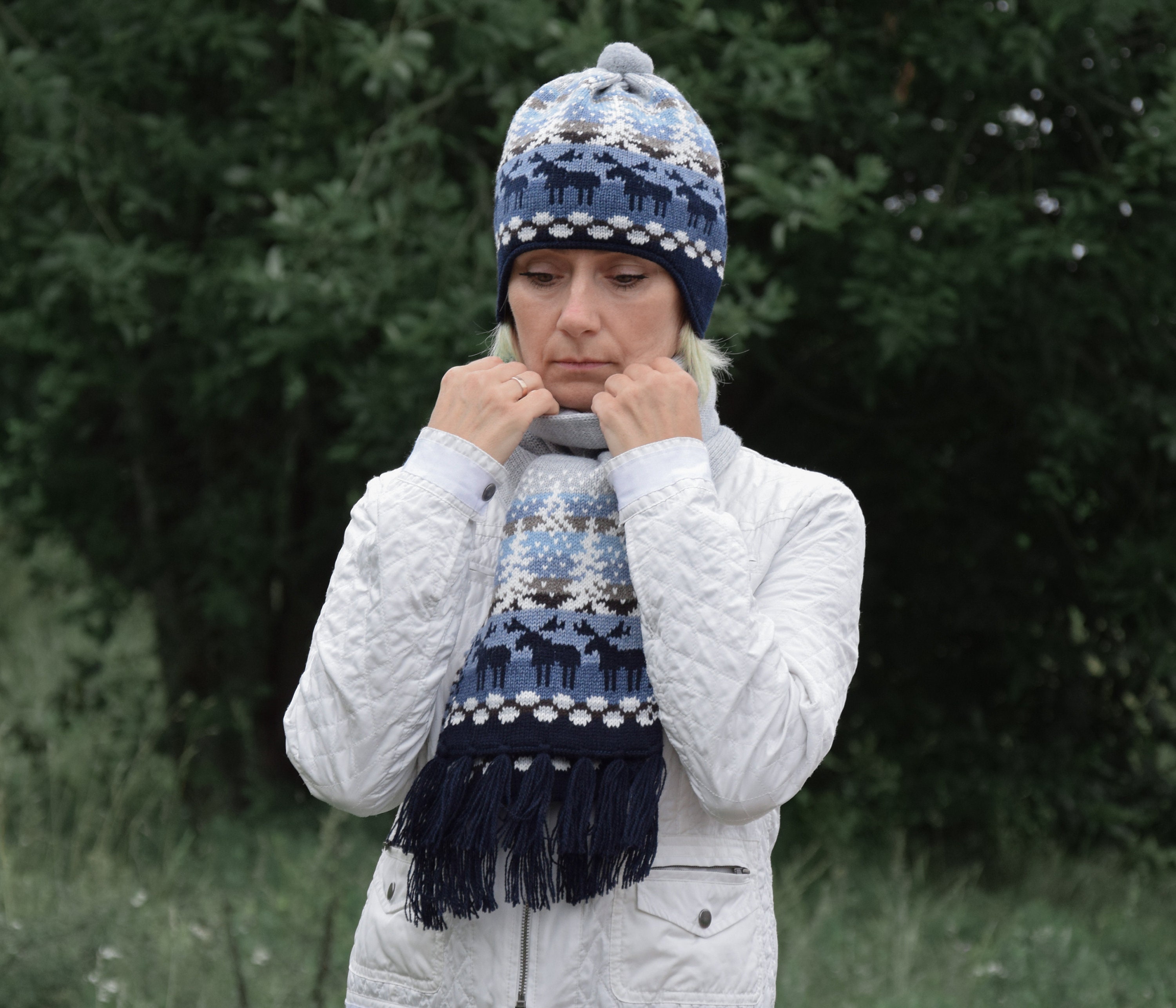 Knitted Winter Scarf Scandinavian Woolen Scarf With Fair Isle Nordic ...