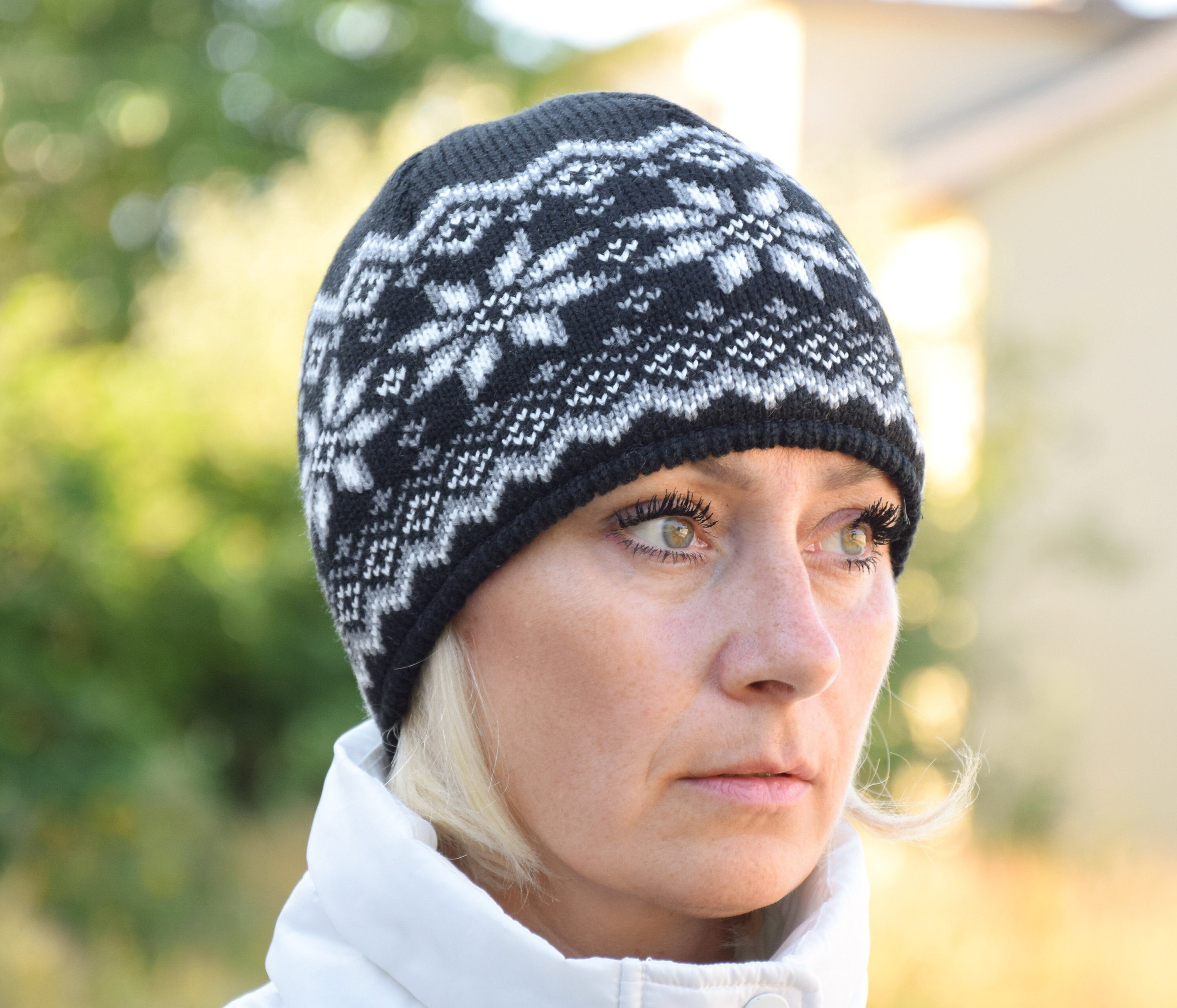 Knitted Nordic Woolen Hat With Fair Isle Pattern Beanie for - Etsy