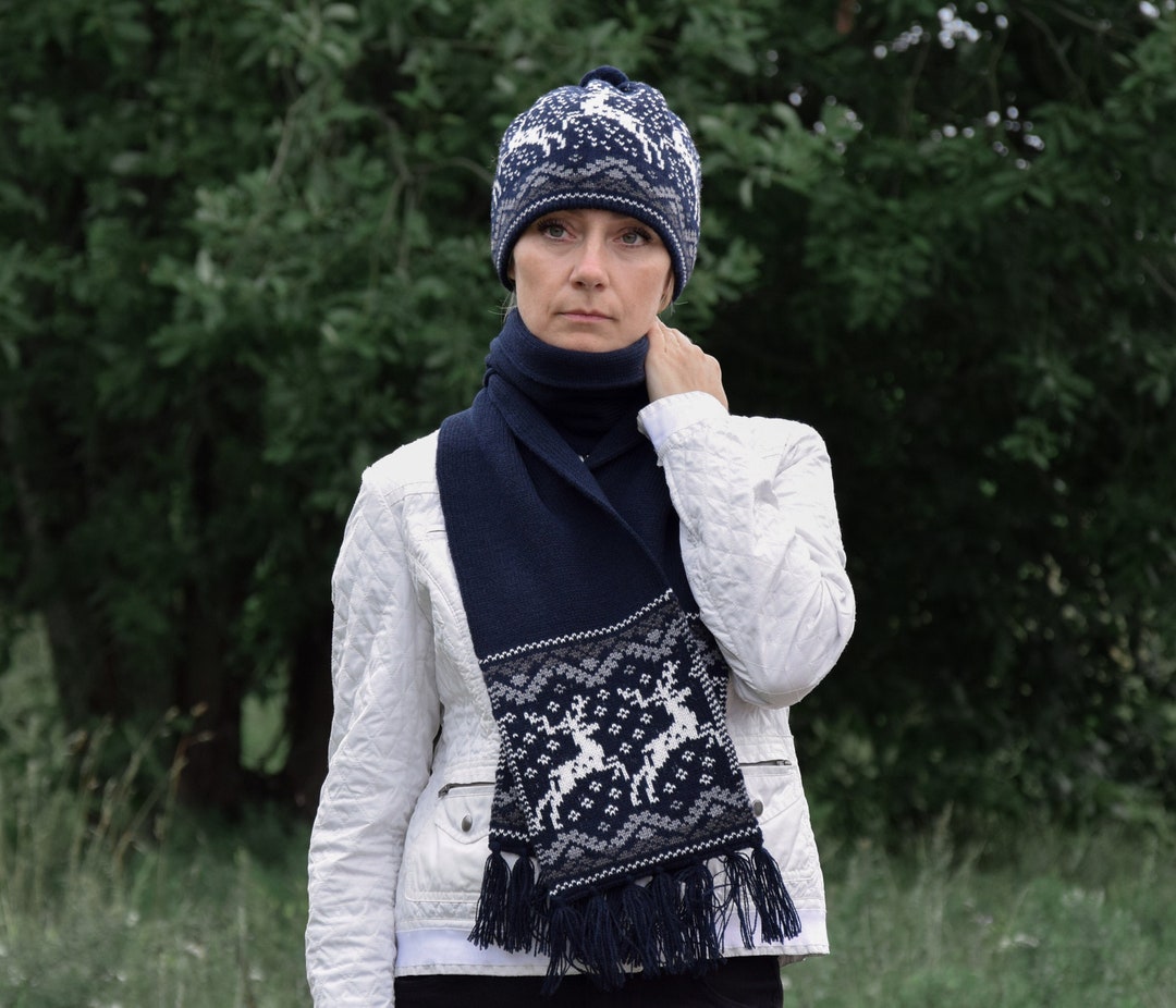 Knitted Scandinavian Woolen Scarf With Fair Isle Nordic Icelandic ...