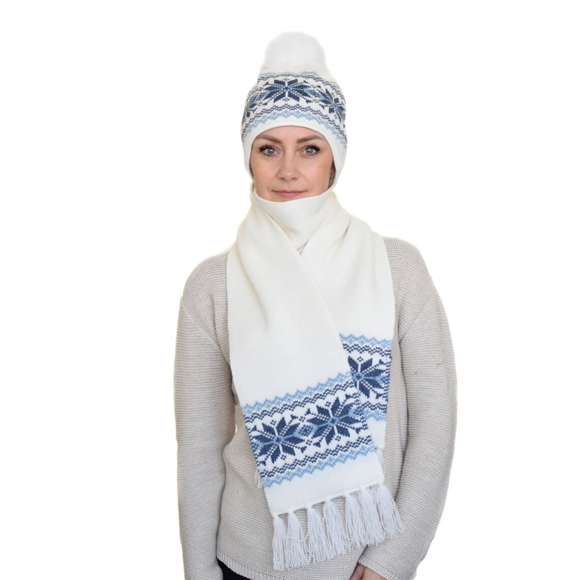 Knitted Scandinavian Woolen Winter Hat With Blue Nordic Icelandic Fair ...