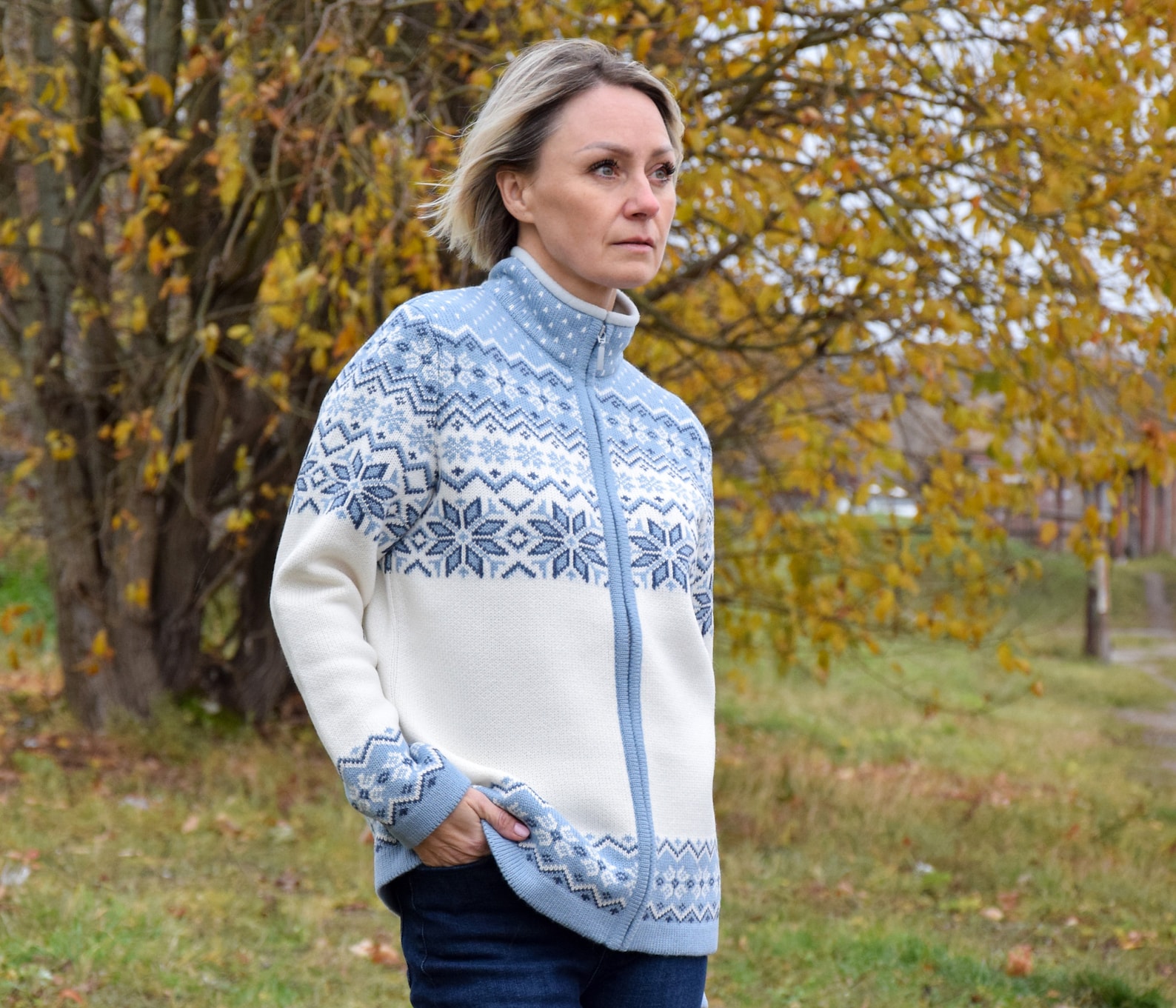 Blue Fair Isle Sweater Knitted Scandinavian Woolen High-neck - Etsy