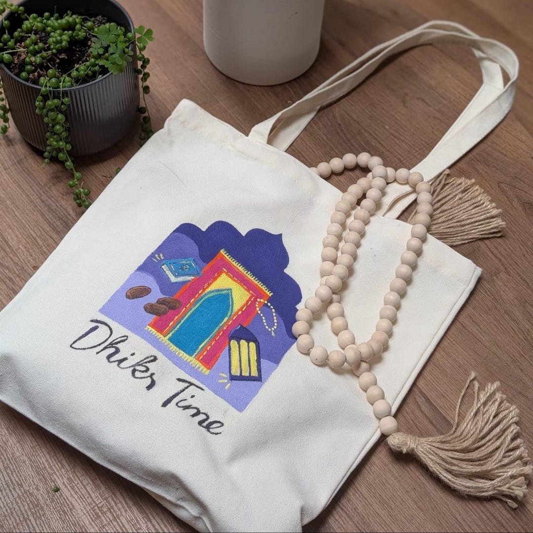 Dhikr Time Bag, Hand-painted Islamic Bag, Ramadan Tote Bag, Eid Gift ...