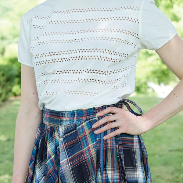 White Cotton Back Button Blouse - Etsy