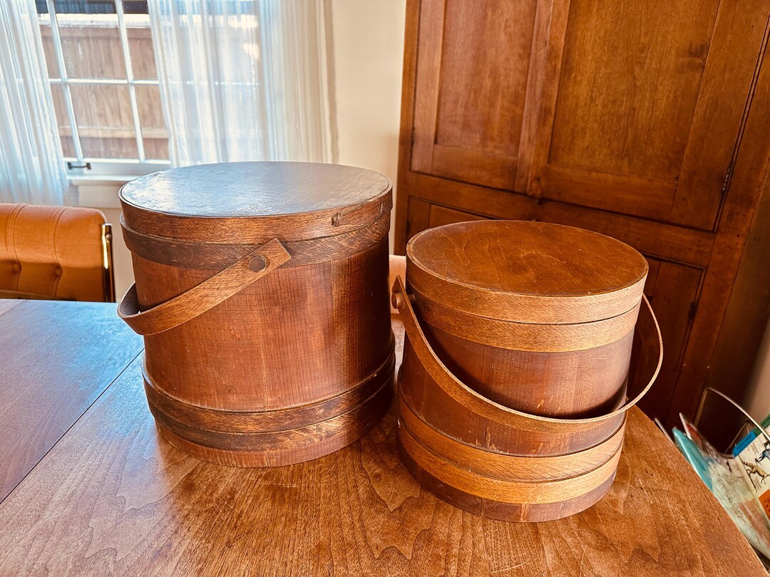 Antique Primitive Firkin Sugar Water Bucket With Lid, Large, 3 Straps ...