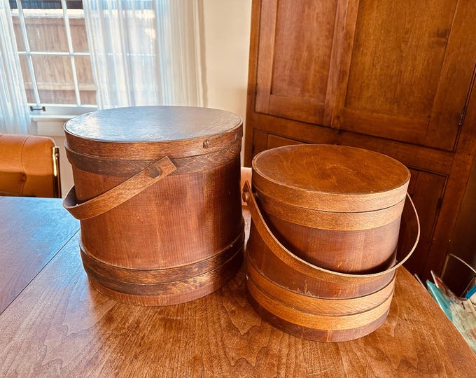 Antique Primitive Firkin Sugar Water Bucket With Lid, Large, 3 Straps ...