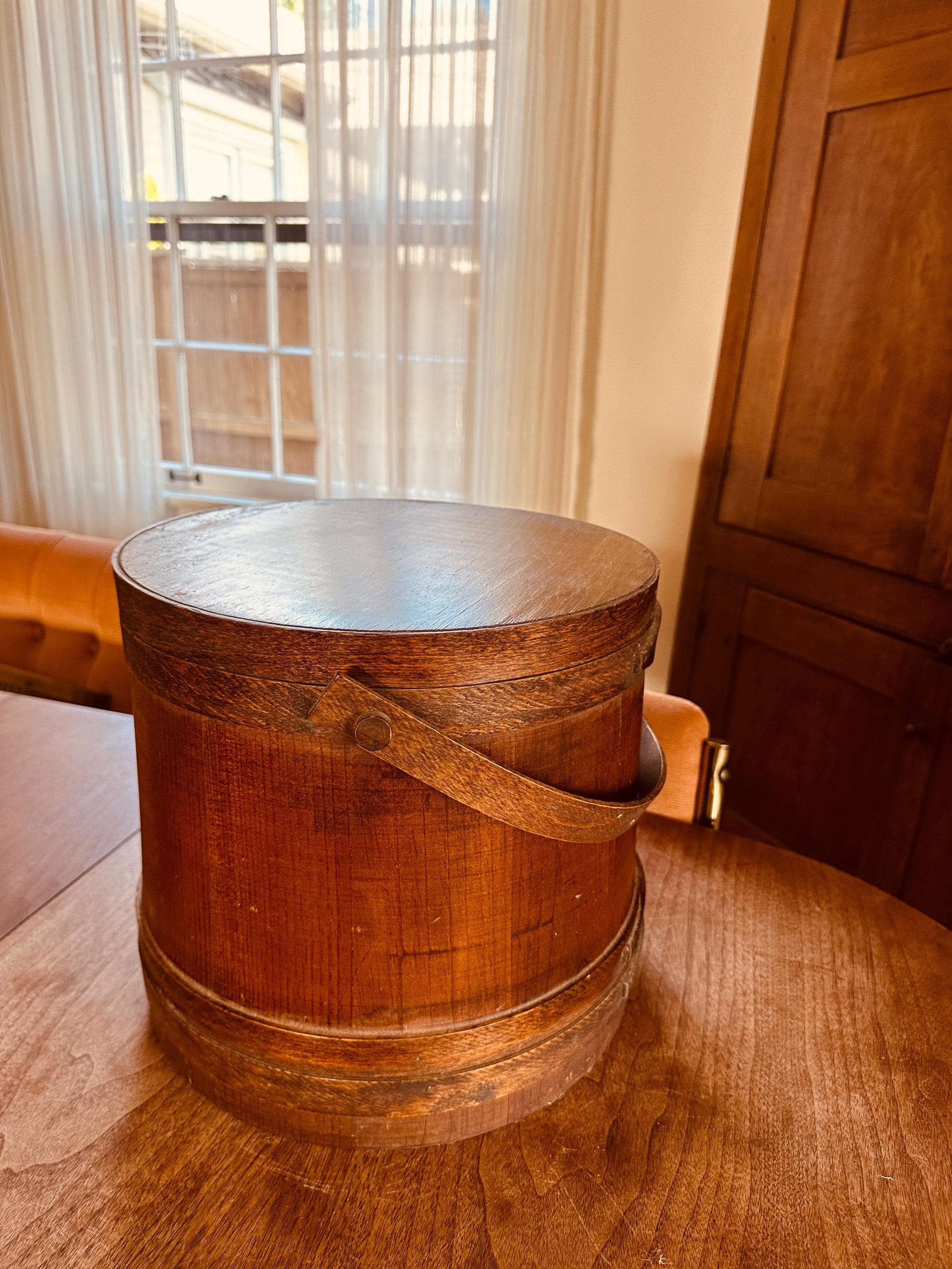 Antique Primitive Firkin Sugar Water Bucket With Lid, Large, 3 Straps ...