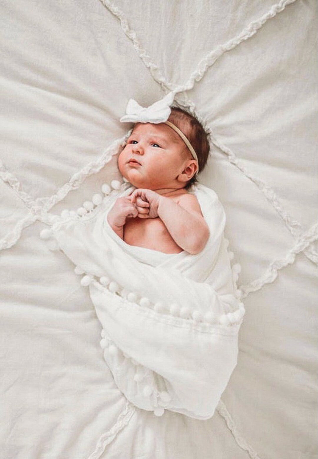 Swaddle Pom Pom Blanket, Newborn Gift, Baby Shower Gift, Neutral Gift ...