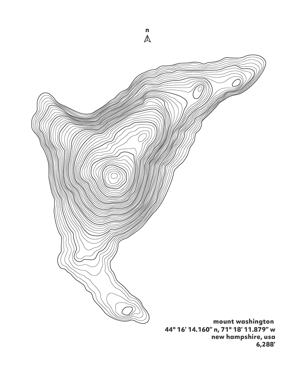 Topographic Map Print of Mount Washington - Etsy