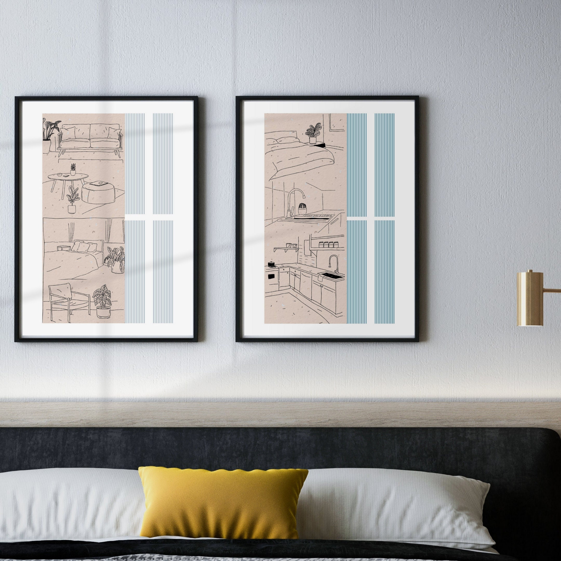 Home Sketch Set of 2 Minimalistic Line Art Printable Wall Art ...