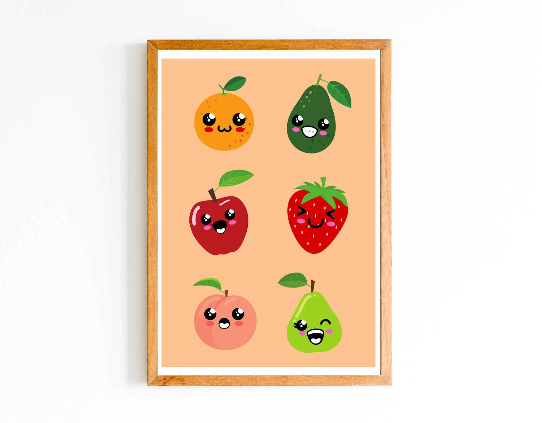 Cute Kawaii Fruit Expressive Faces Printable Wall Art, Fun Colorful ...