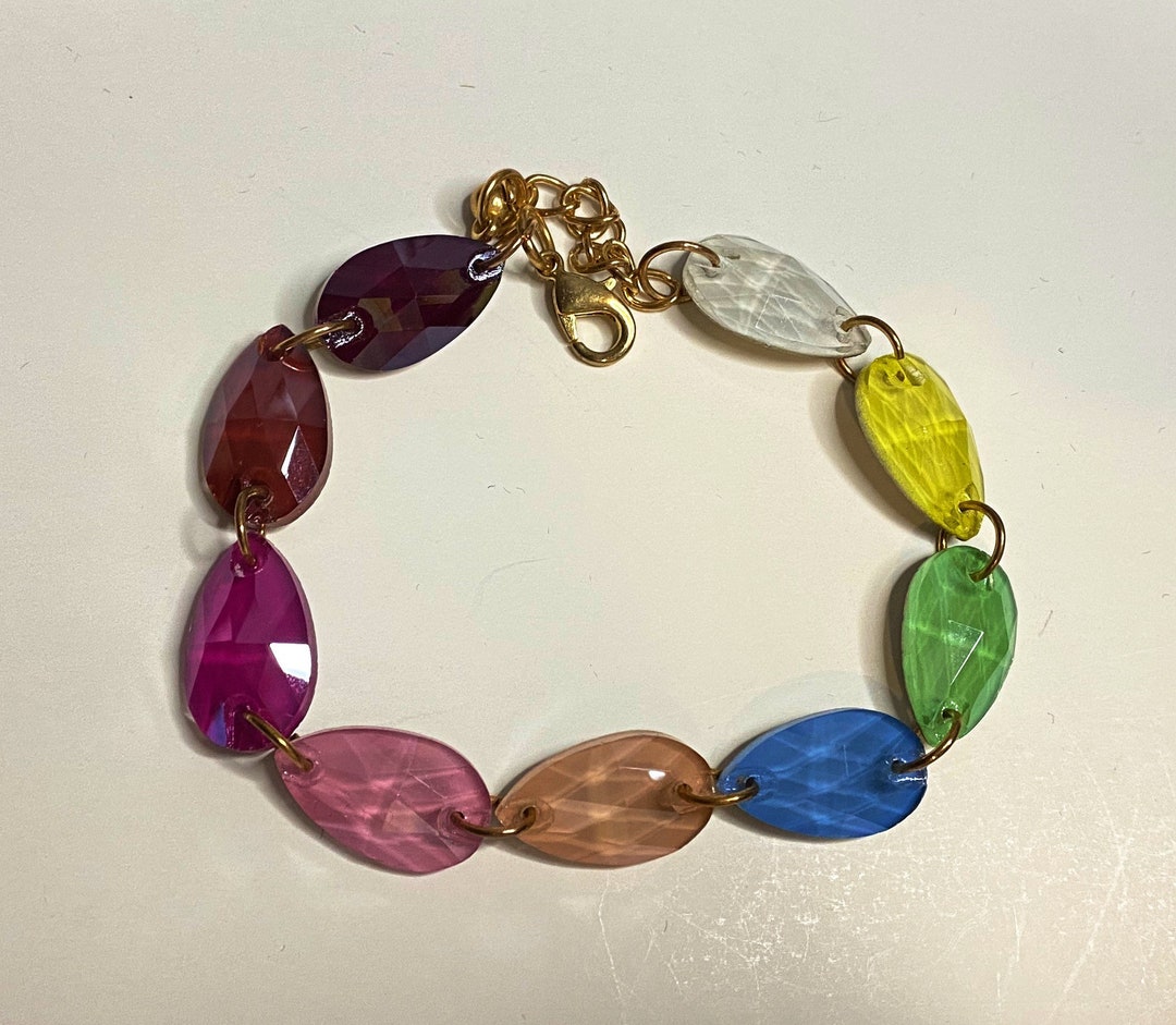 Rainbow Chain Link Bracelet Handmade Jewelry Multicolor Bracelet Gold ...