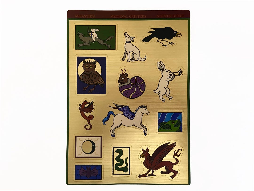 Gilded Medieval Critters Sticker Sheet - Etsy