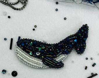 Women Beaded Brooch, Handcrafted Whale Brooch With Beads and Crystals ...