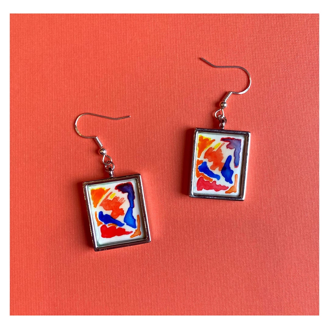 Abstract Painting Earrings, Abstract Earrings, Framed Art Earring ...