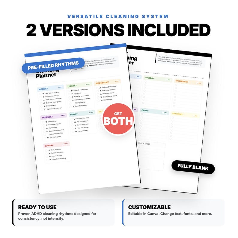 ADHD Cleaning Planner 2026, Editable Home Reset System (PDF Download ...