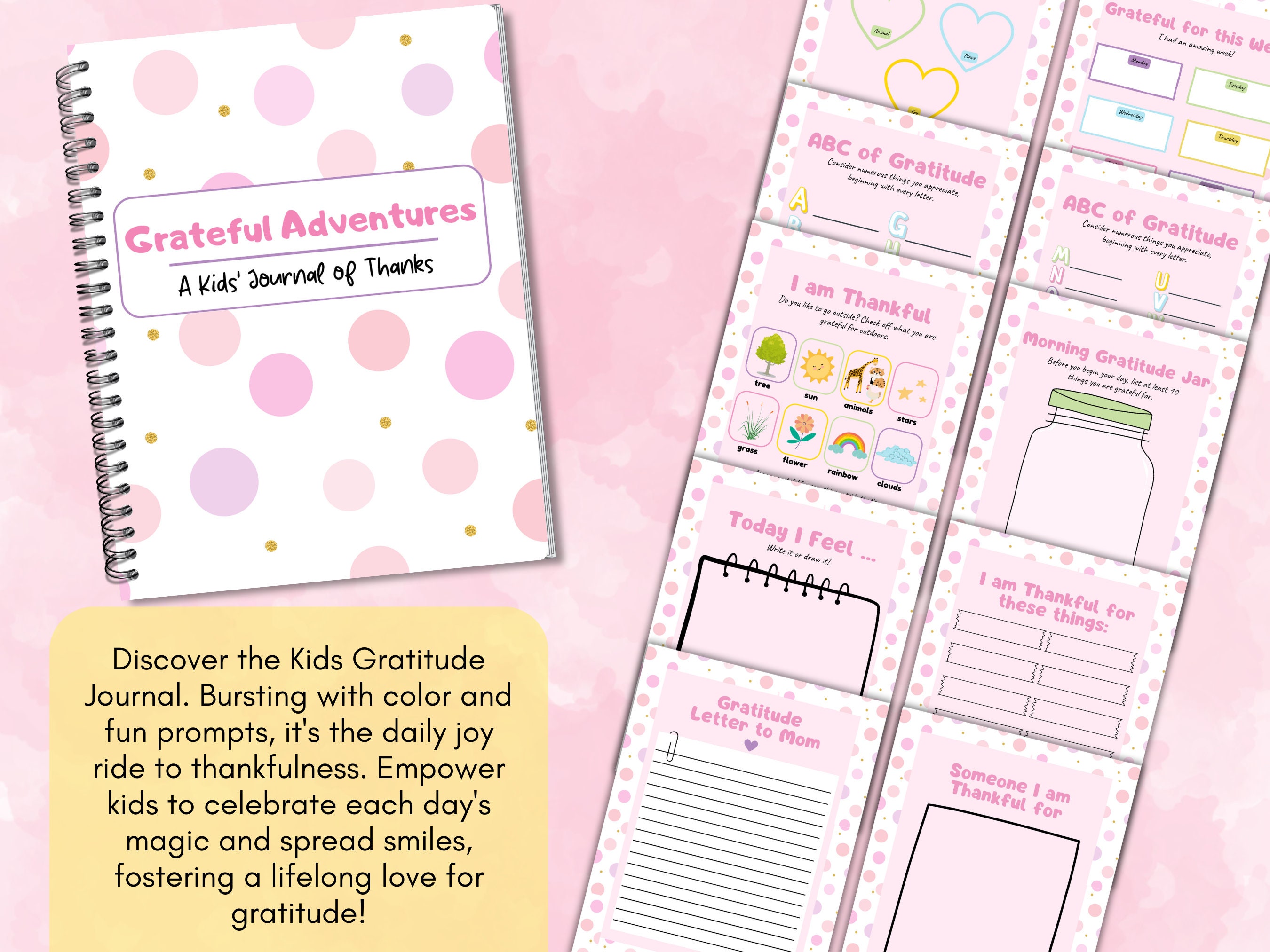 PRINTABLE Pink Kids Gratitude Planner and Journal Bundle, Gratitude ...