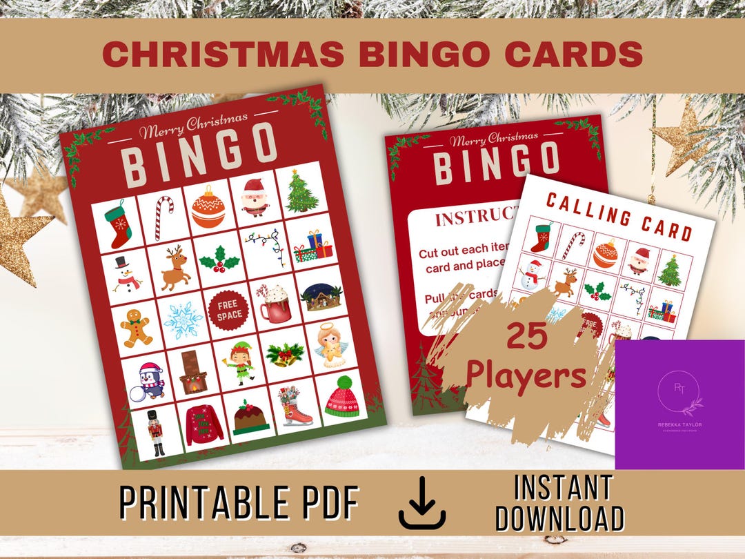 Printable Christmas Bingo Game - 25 Player Cards + Calling Card - PDF ...