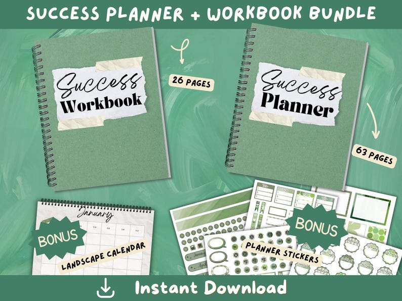 PRINTABLE Success Planner With Planner Stickers, Green Goal Planner ...