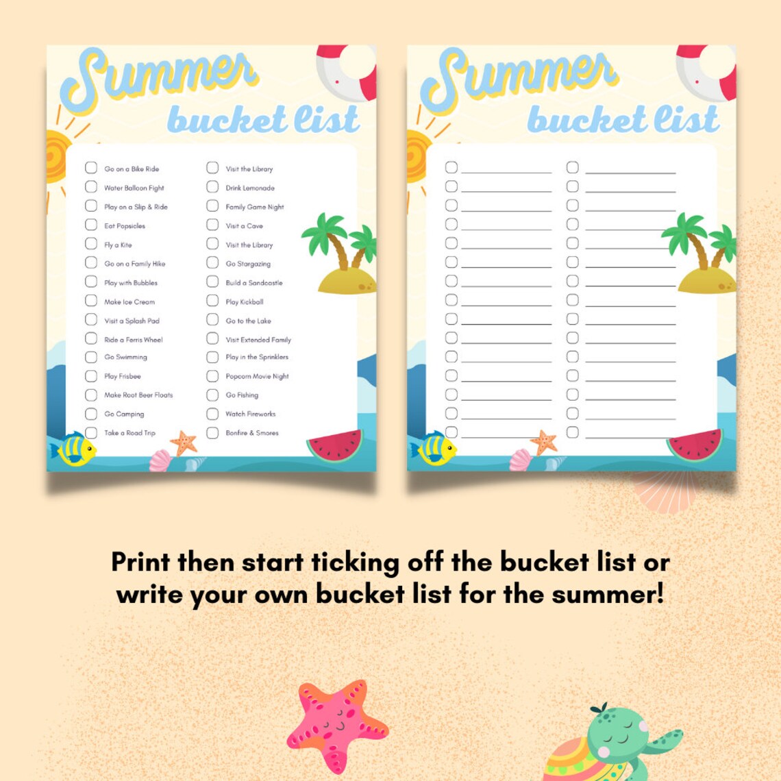 Summer Bucket List PRINTABLE PDF File, 2 Pages, One Blank, One Pre ...