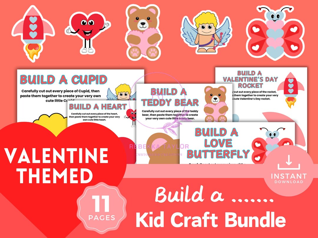 Valentine’s Day Build-a-kid Craft Bundle – Cut & Paste Cupid, Heart ...
