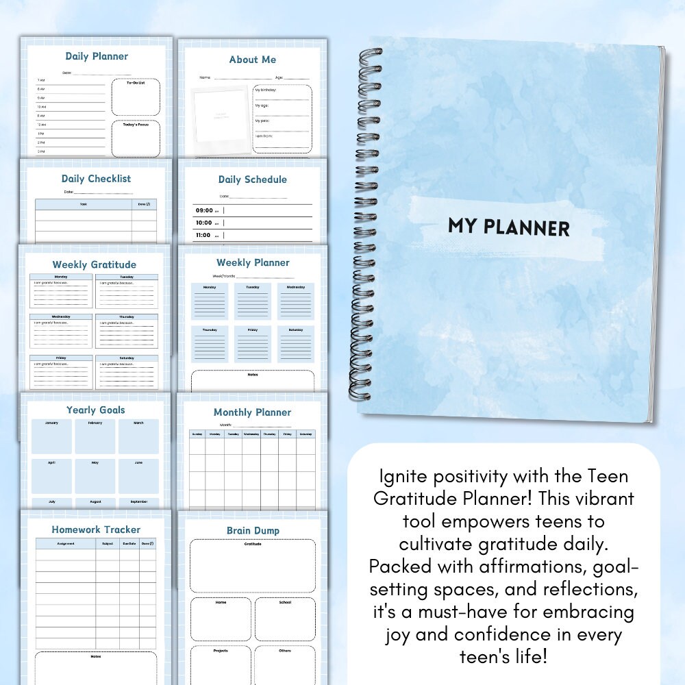 PRINTABLE Blue Teens Gratitude Planner and Journal Bundle, Gratitude ...