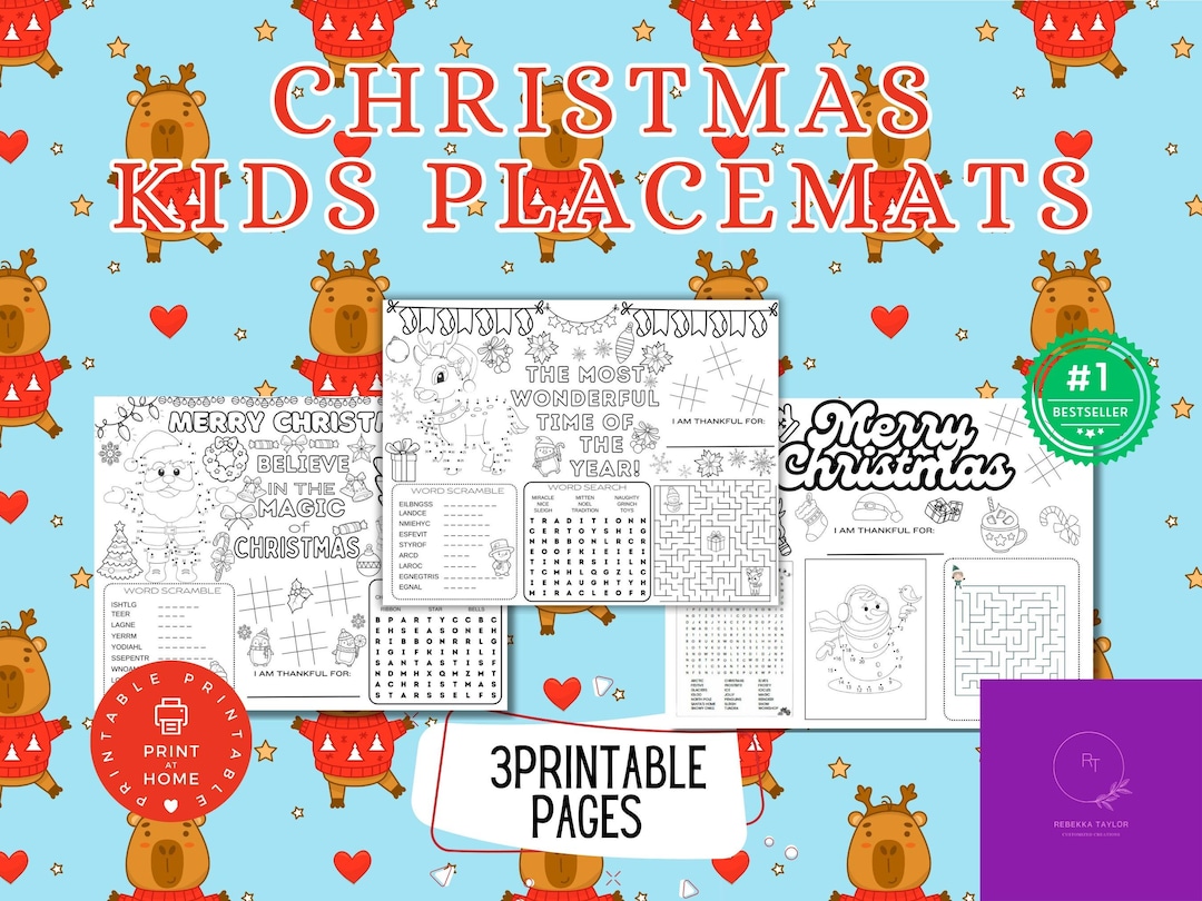 Christmas Kids Placemats Printable Set 3 Holiday Activity Pages for ...