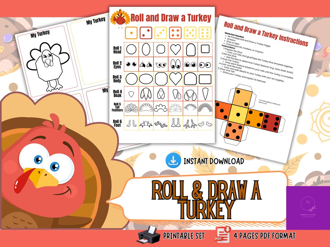 Roll and Draw Turkey Game: Fun Thanksgiving Activity (printable PDF ...