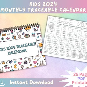 PRINTABLE 2024 Kids Traceable Calendar, Fun Interactive Monthly ...