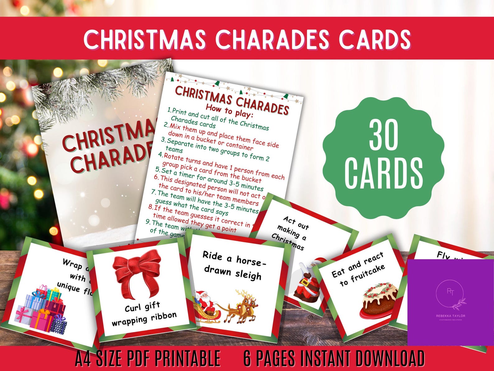 Printable Christmas Charades Cards - 30 Holiday-themed Cards - PDF ...