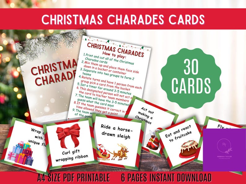 Printable Christmas Charades Cards - 30 Holiday-themed Cards - PDF ...