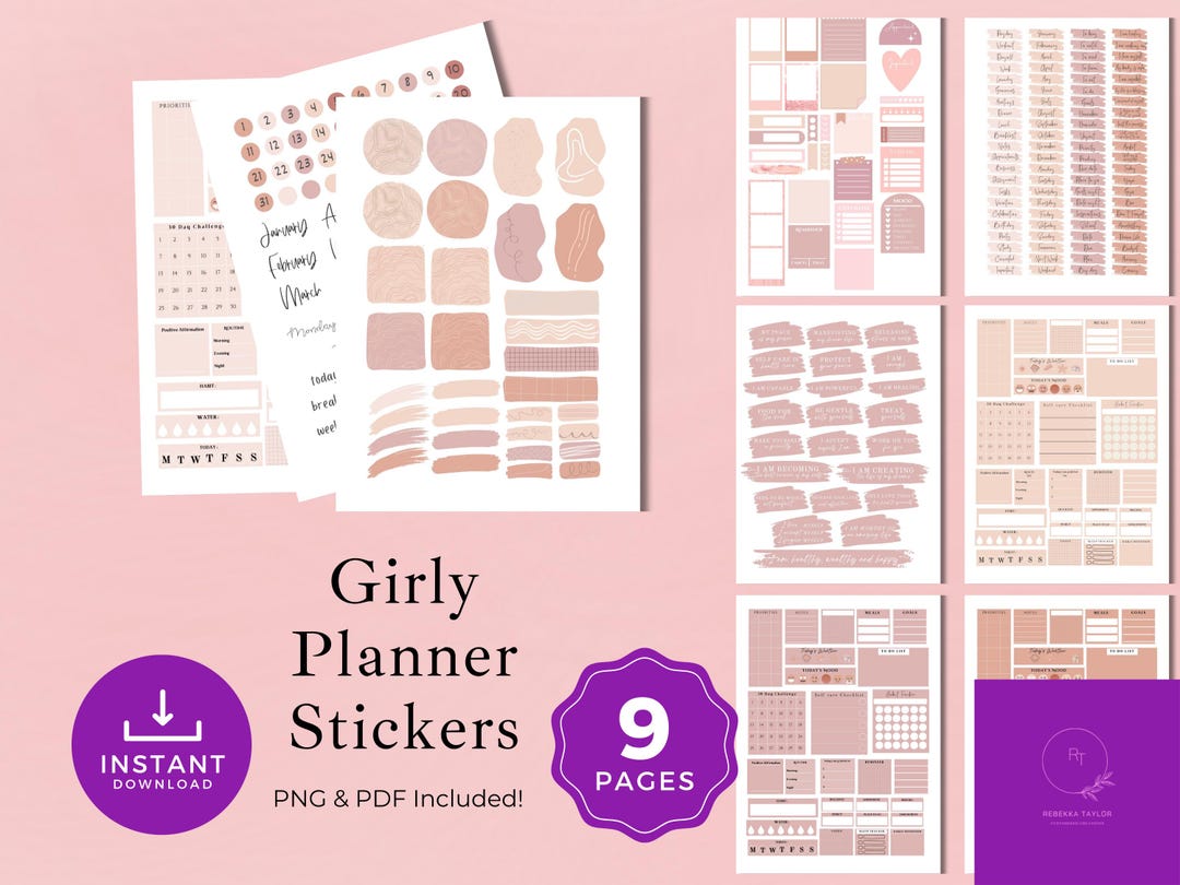 Girly Planner Stickers | Blush Pink Sticker Kit for Digital or ...