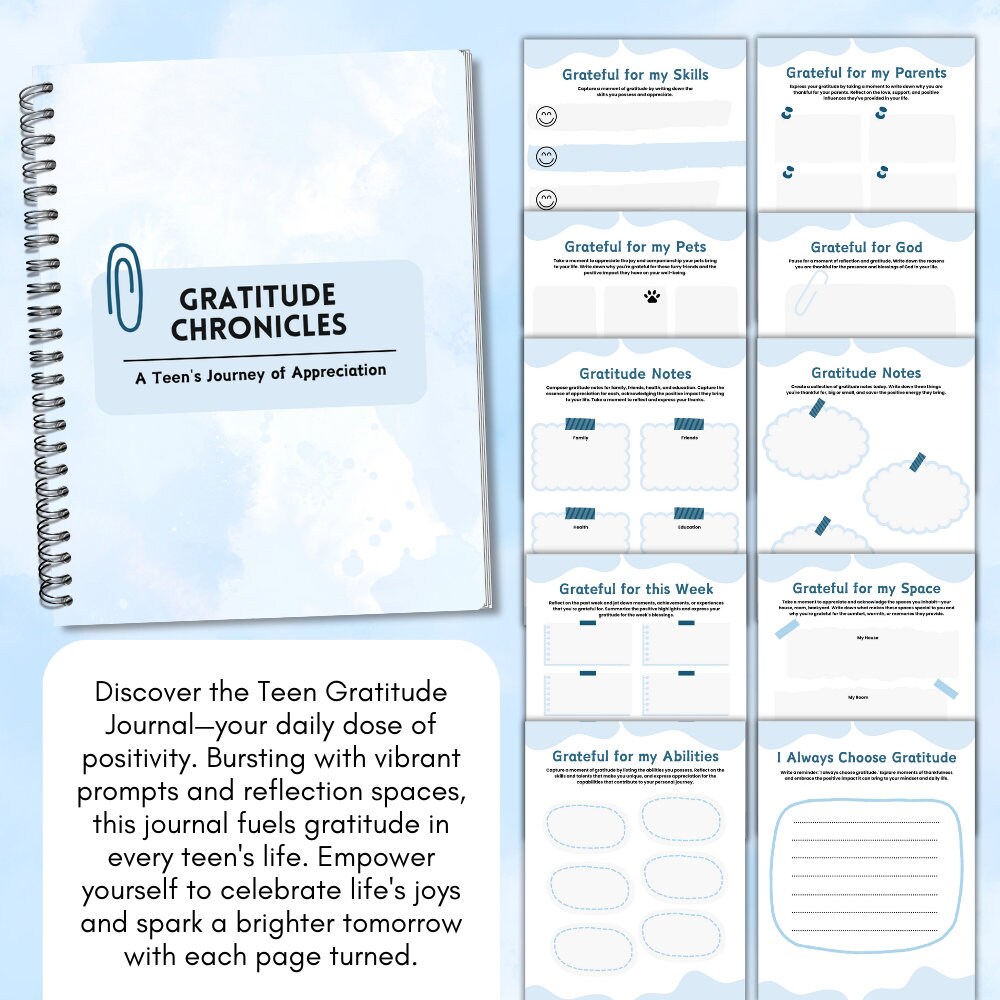 PRINTABLE Blue Teens Gratitude Planner and Journal Bundle, Gratitude ...