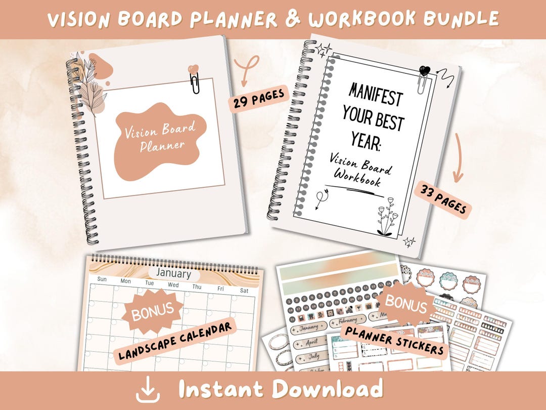 PRINTABLE Vision Planner and Workbook PDF Bundle Tan With Bonus ...