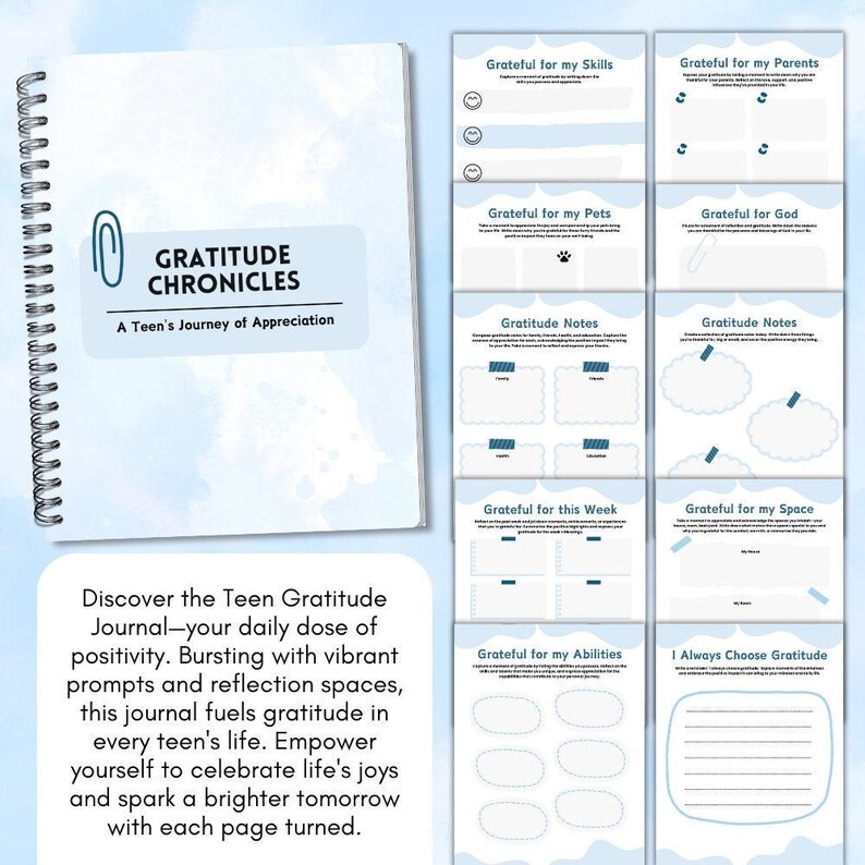 PRINTABLE Blue Teens Gratitude Planner and Journal Bundle, Gratitude ...