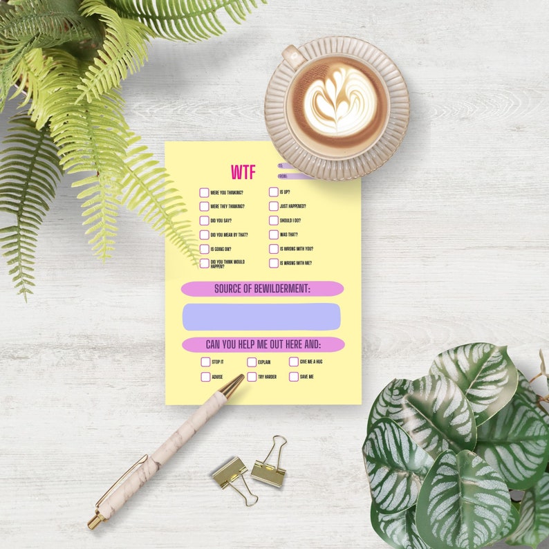 Neon WTF Note, PRINTABLE PDF, Instant Download, Snarky Note for the ...