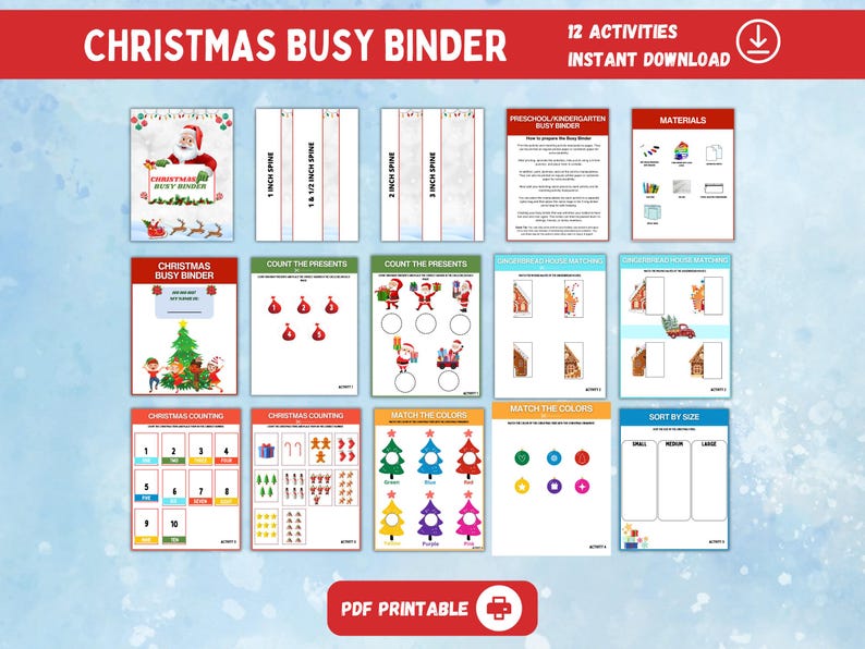 Christmas Busy Binder PRINTABLE Activities for Kids, Counting, Matching ...