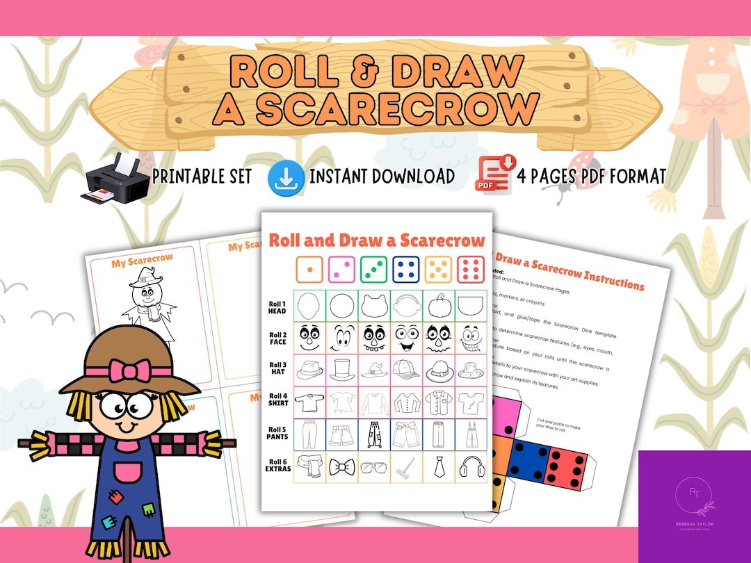 Roll and Draw a Scarecrow Game | Fun Fall Activity for Kids | Printable ...