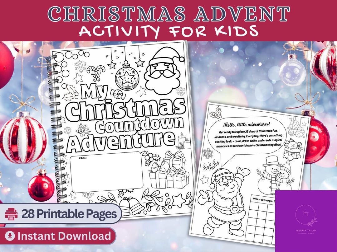 Printable Christmas Countdown Activity Book for Kids, 28-page Holiday ...