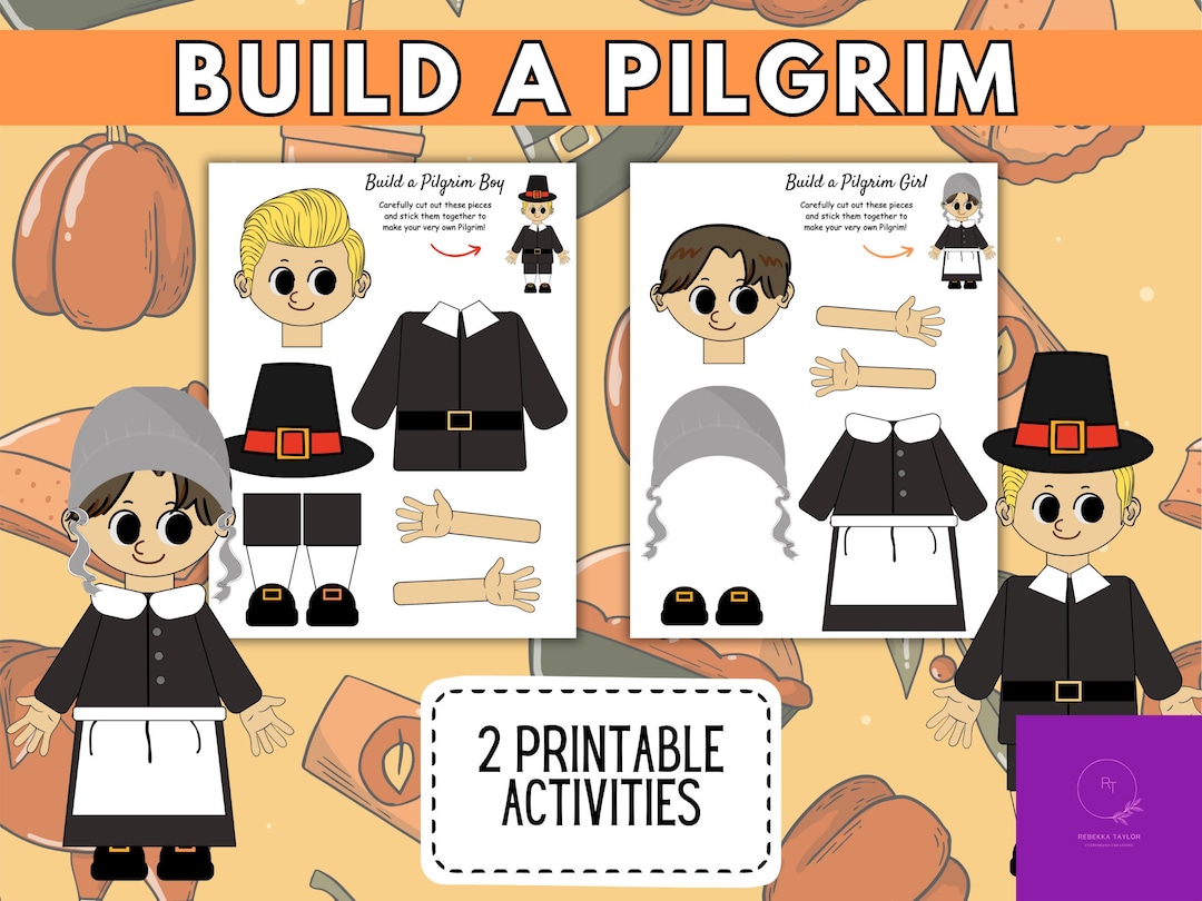 Build a Pilgrim Craft: Thanksgiving Printable Activity for Kids (PDF ...