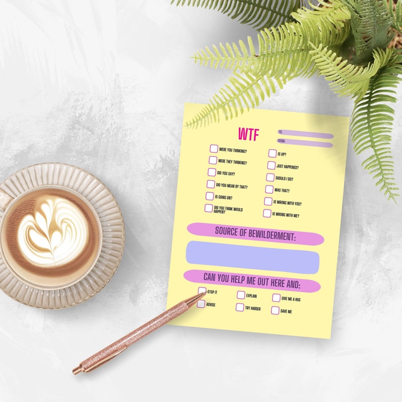 Neon WTF Note, PRINTABLE PDF, Instant Download, Snarky Note for the ...