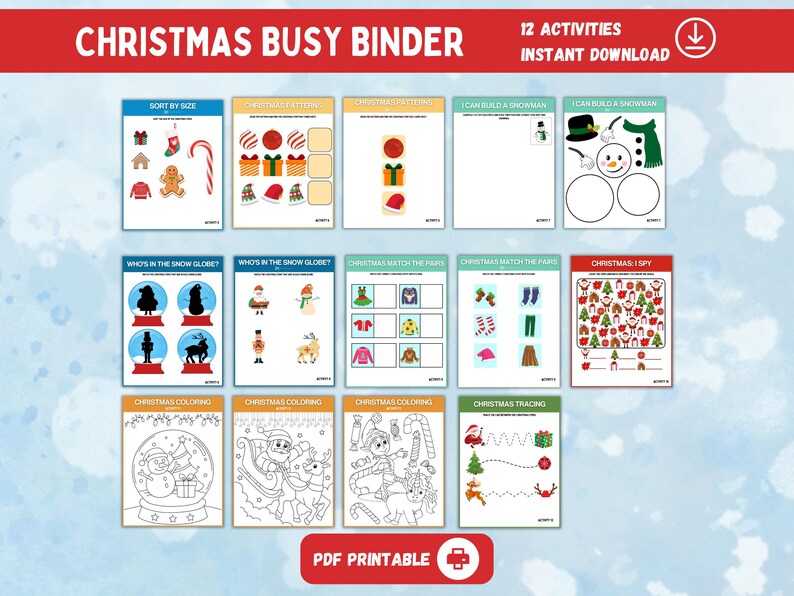 Christmas Busy Binder PRINTABLE Activities for Kids, Counting, Matching ...