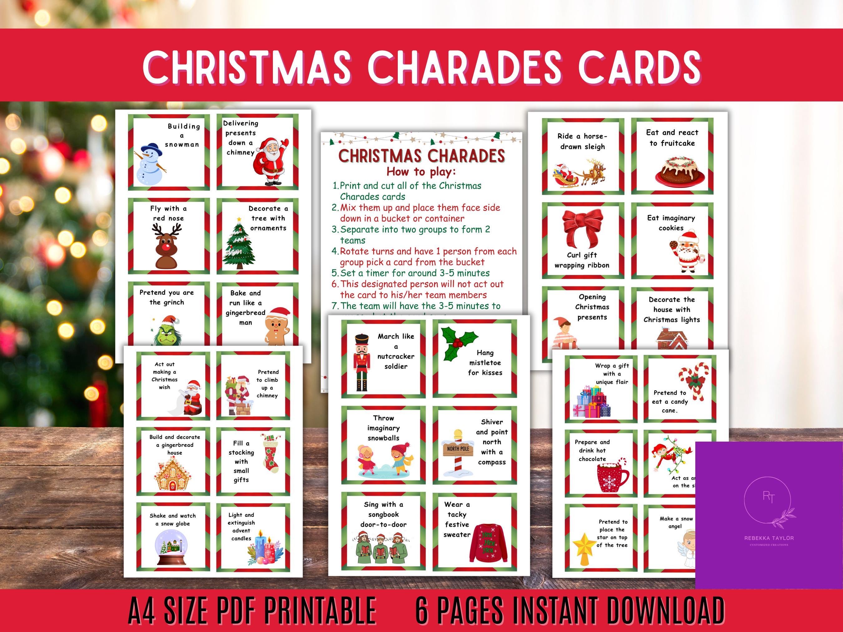 Printable Christmas Charades Cards - 30 Holiday-themed Cards - PDF ...