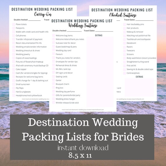 Destination Wedding Packing List for Brides | Etsy