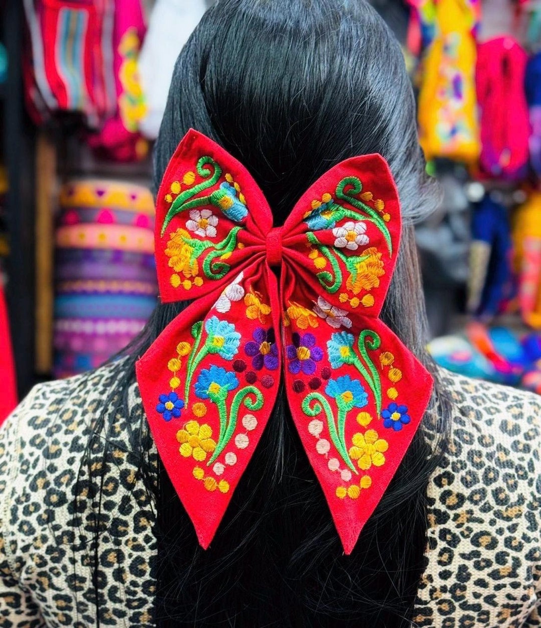 Handmade Embroidered Floral Bow Clip - Etsy