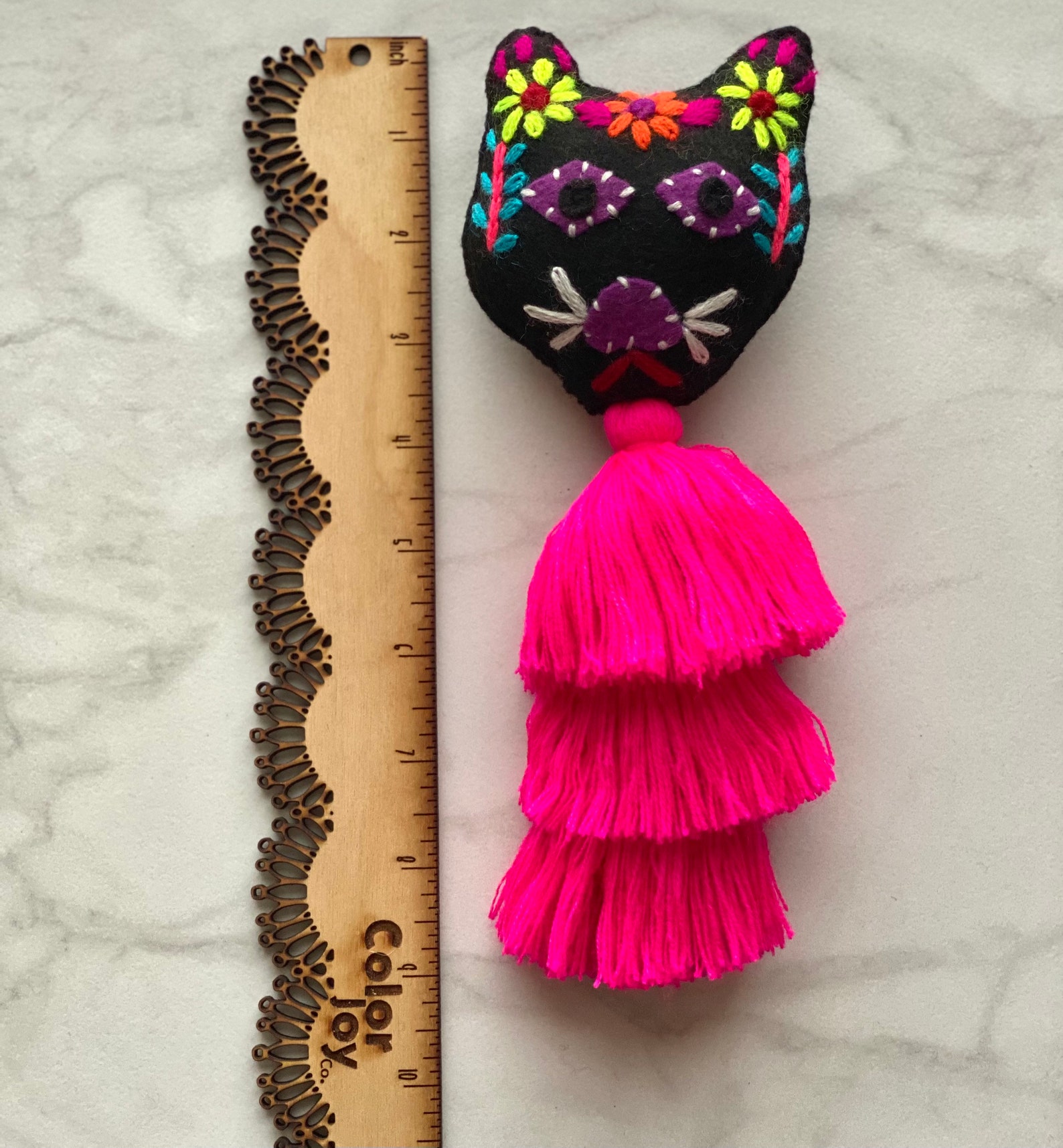 Embroidered Cat Tassel Dia De Los Muertos Gato Cat Gift - Etsy